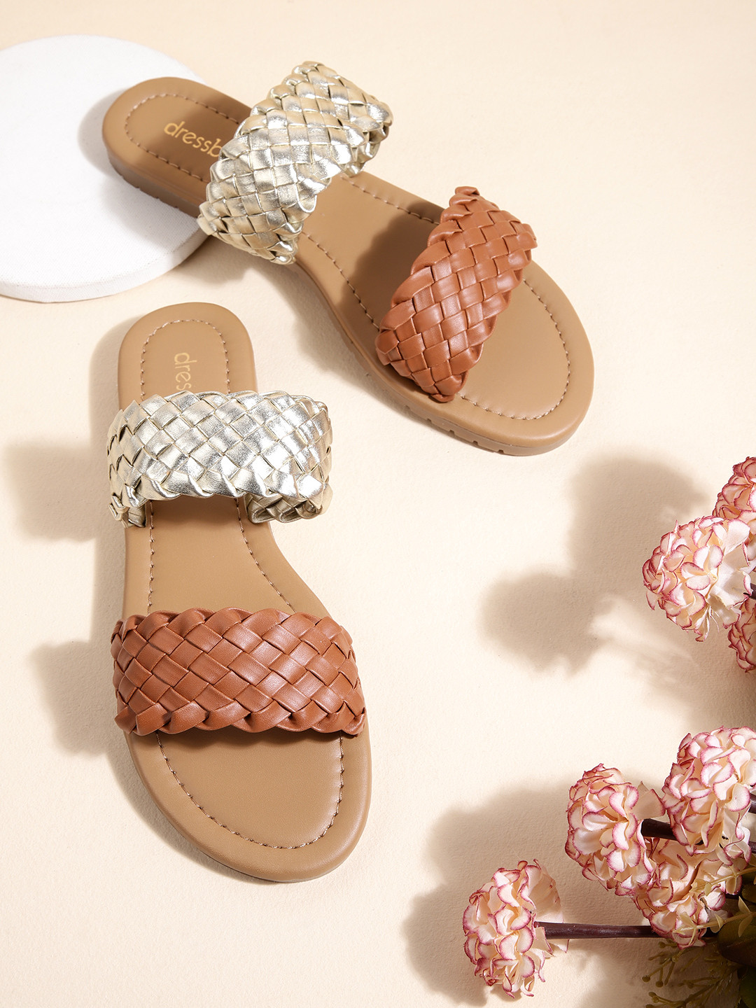 Buy DressBerry Women Woven Design Open Toe Flats - Flats for Women ...