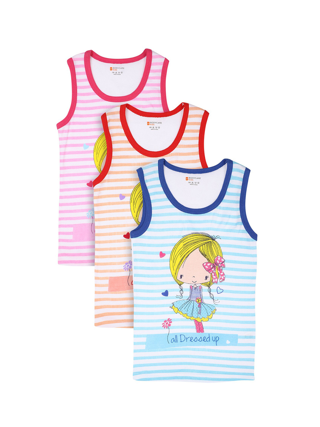 Buy Bodycare Kids Girls Pack Of 3 Assorted Striped Innerwear Vests ...