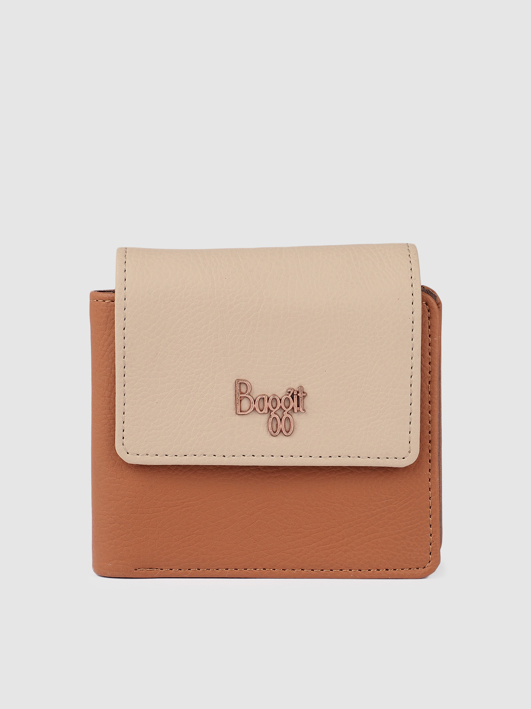 Buy Baggit Women Beige & Brown Colourblocked Three Fold Wallet ...