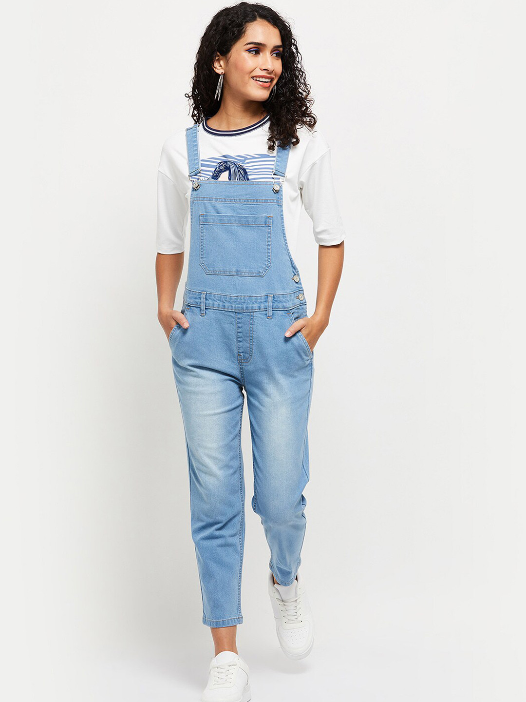 Buy Max Women Blue Solid Dungarees - Dungarees for Women 19533874 | Myntra