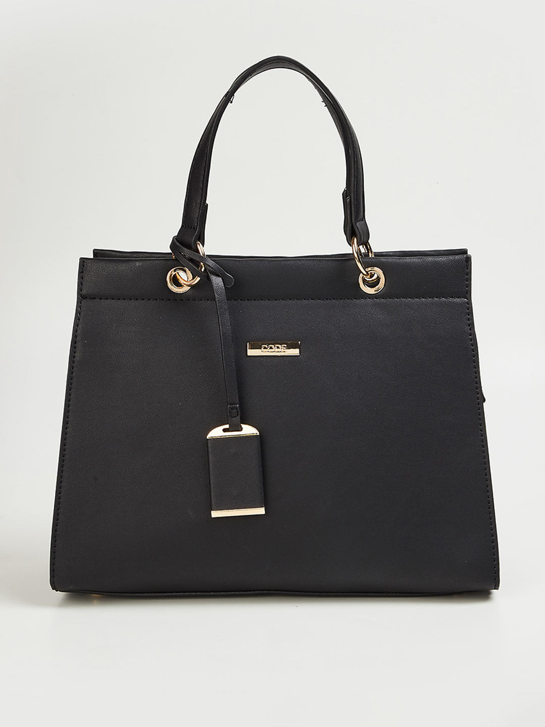 Buy CODE By Lifestyle Black Structured Handheld Bag With Applique ...