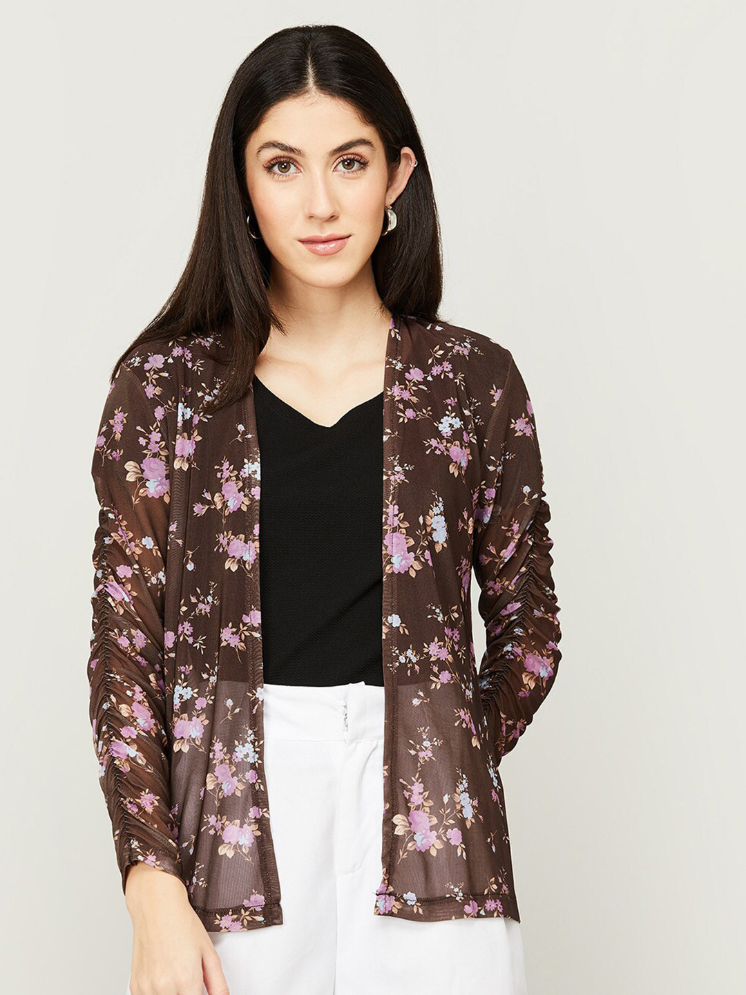 Buy CODE By Lifestyle Women Brown & Pink Printed Shrug - Shrug for ...