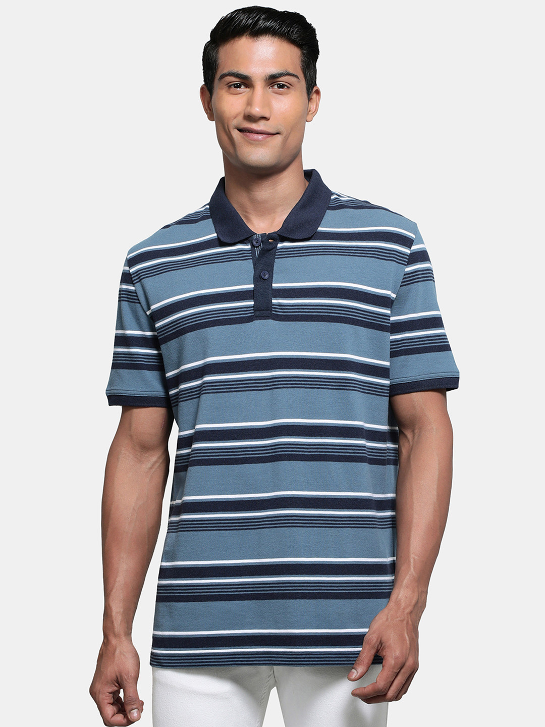 Buy Jockey Men Blue Striped Polo Collar T Shirt - Tshirts for Men ...