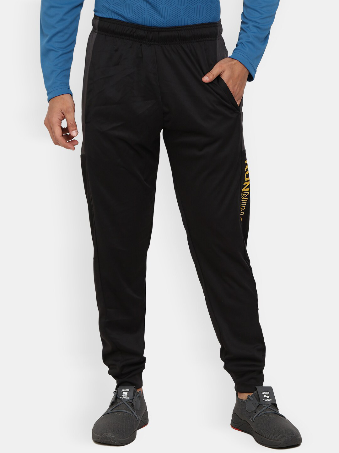 Buy V Mart Men Black & Grey Colourblocked Cotton Track Pants - Track ...