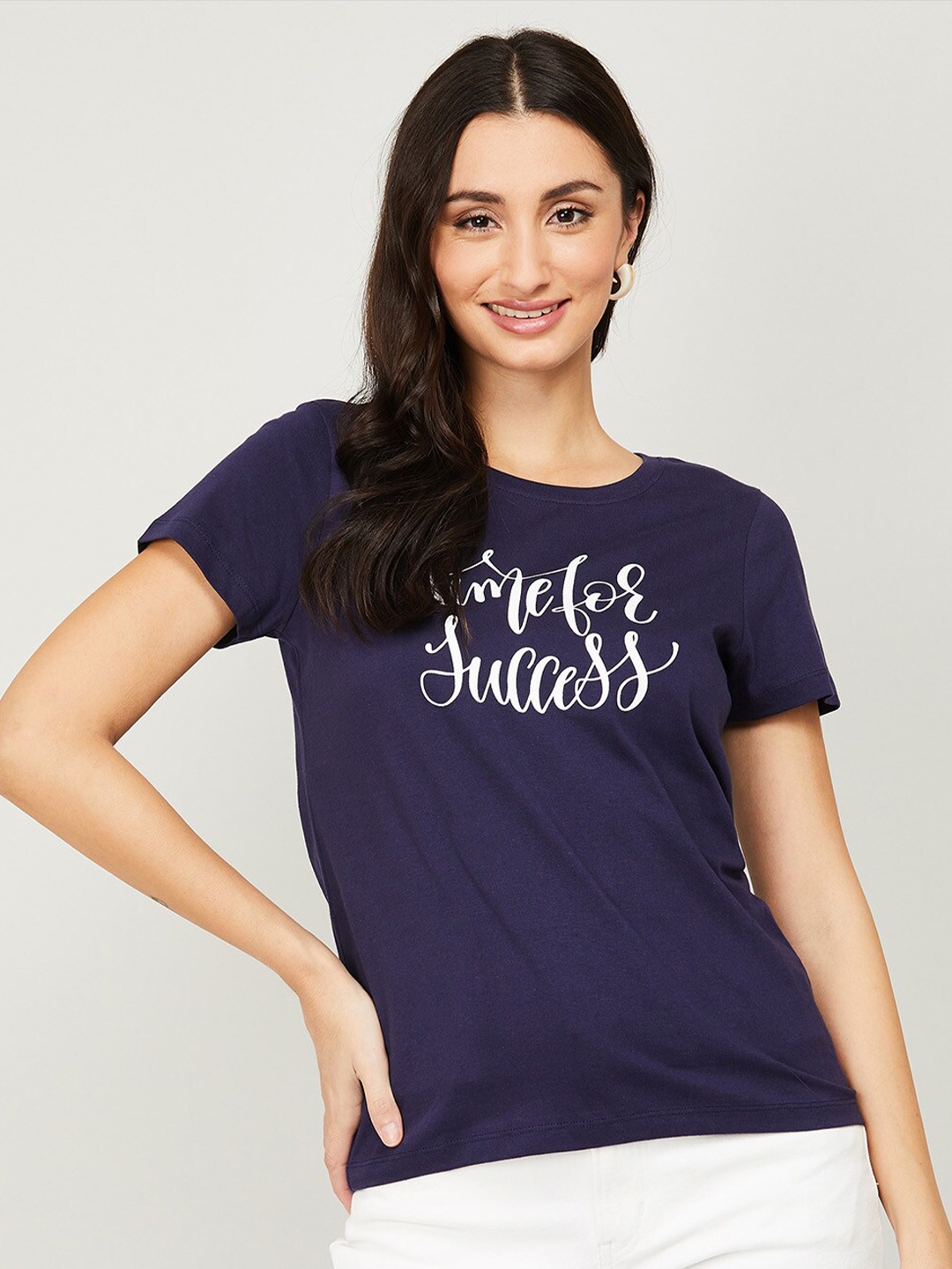 Buy Fame Forever By Lifestyle Women Navy Blue Printed Regular Top