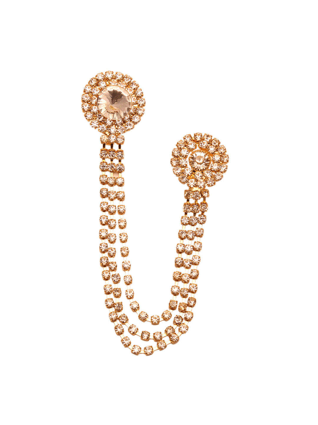 Buy Sanjog Men Gold Toned & White Stone Studded Chain Coat Brooch Lapel ...