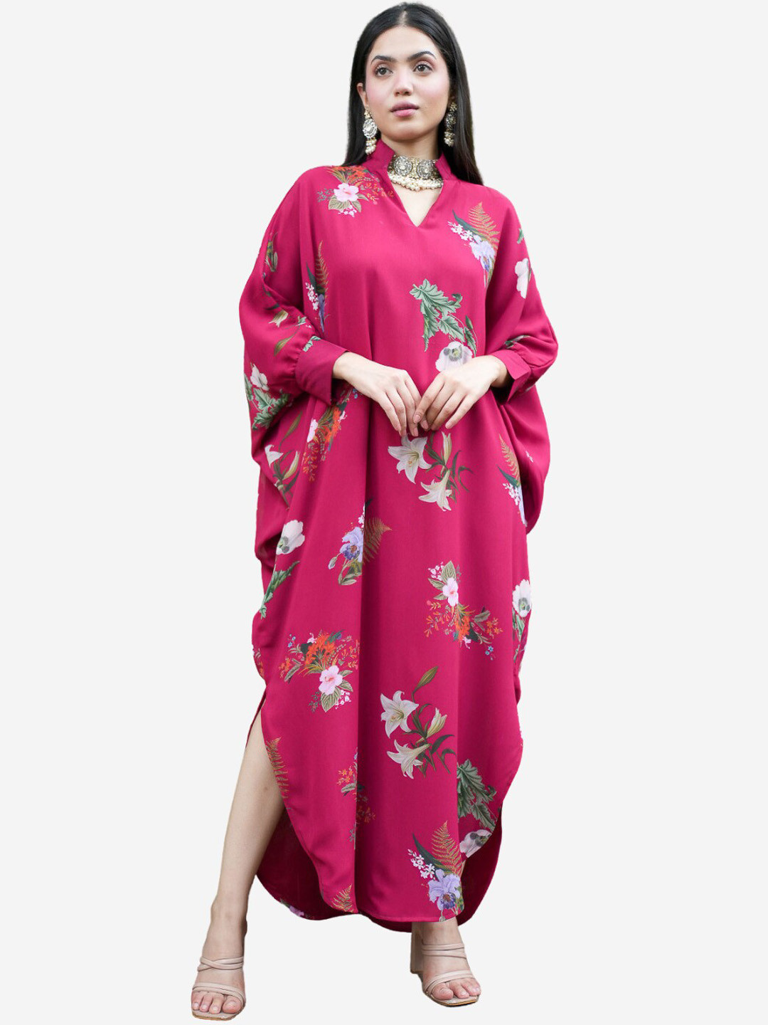 Buy Alaya By Stage3 Red & Green Floral Printed Kaftan Maxi Dress ...