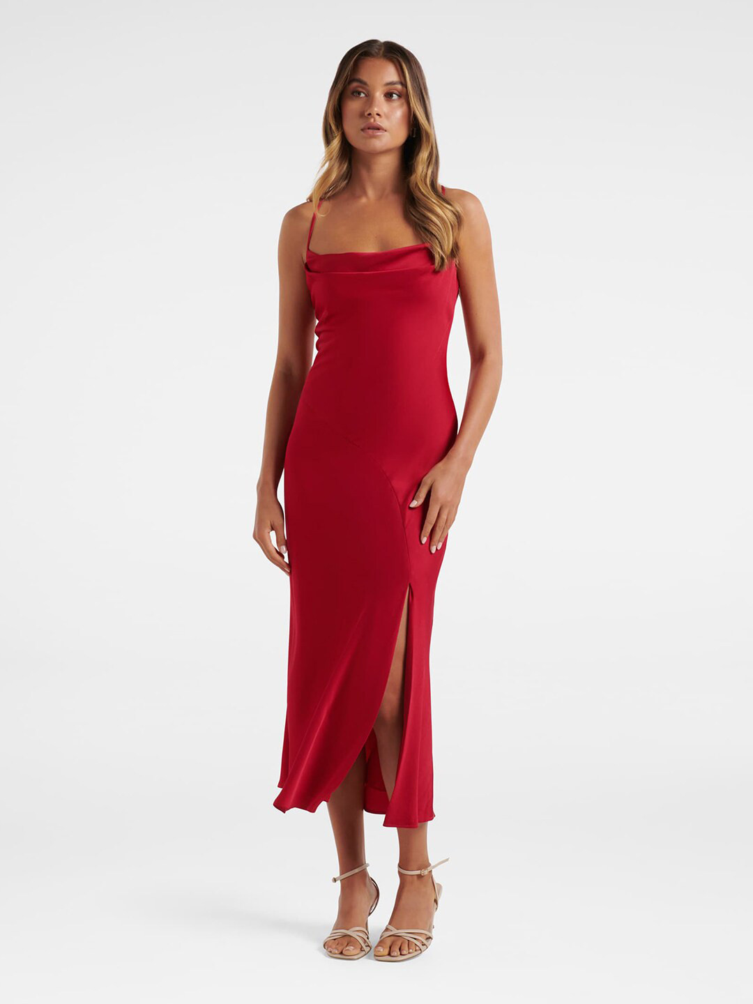 Buy Forever Women New Red Solid Shoulder Straps Maxi Dress - Dresses ...