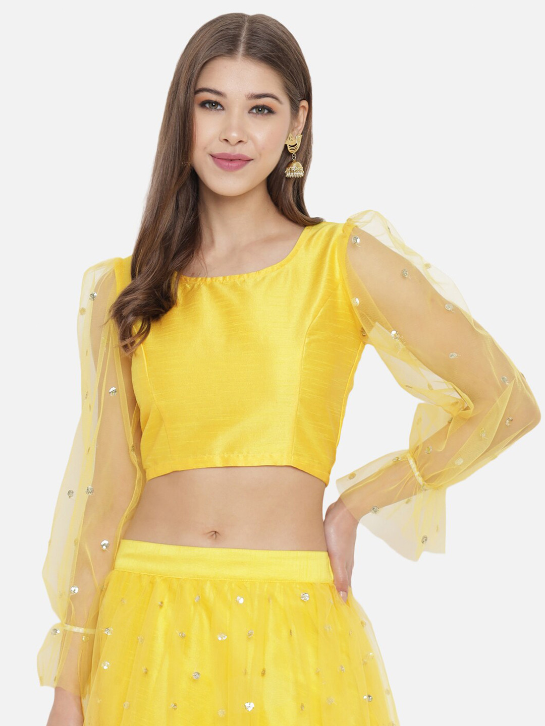 Buy Studio Rasa Yellow Sheer Net Crop Top - Tops for Women 19547130 ...