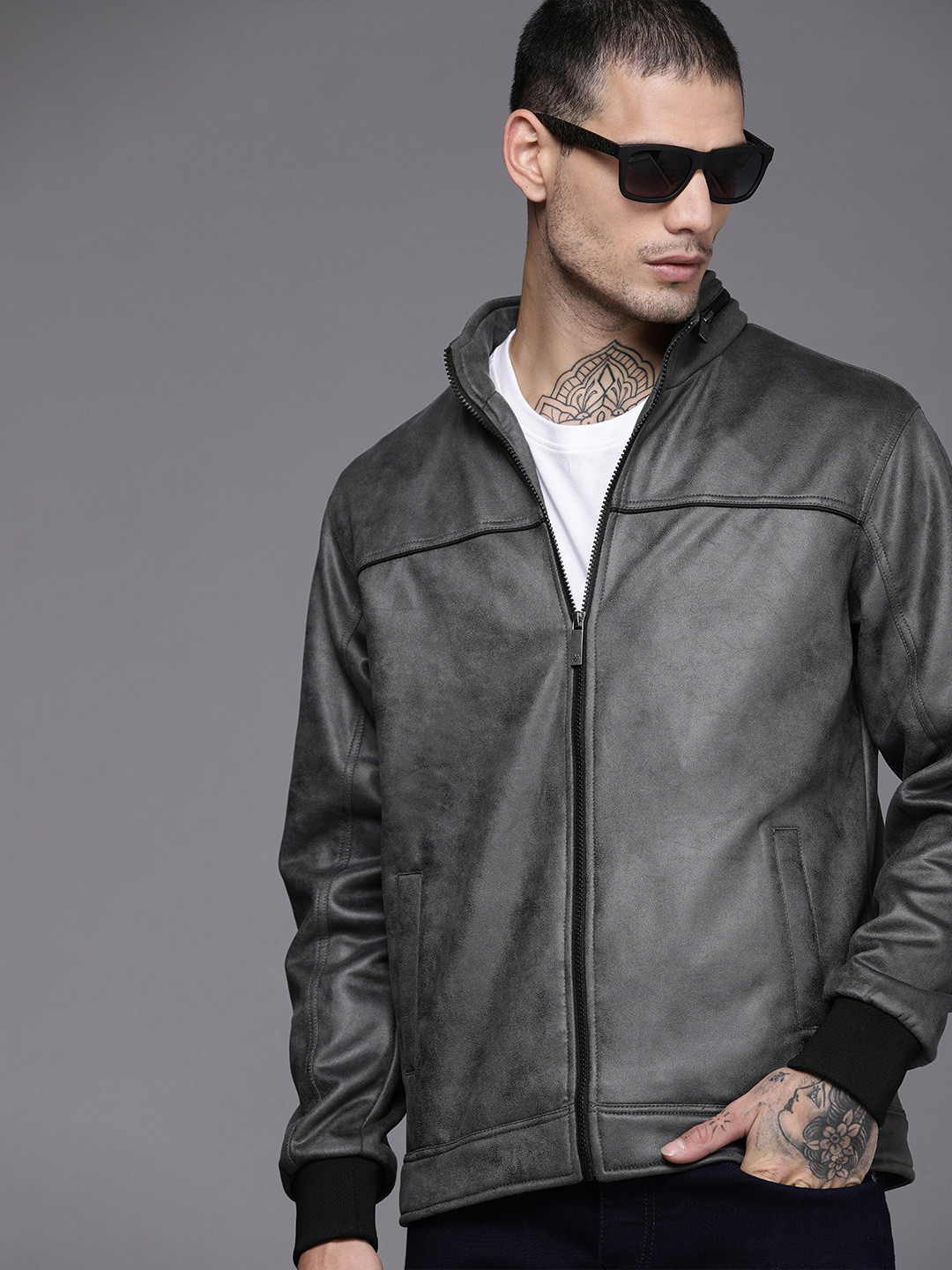 Buy WROGN Men Solid Hooded Biker Jacket - Jackets for Men 19547312 | Myntra