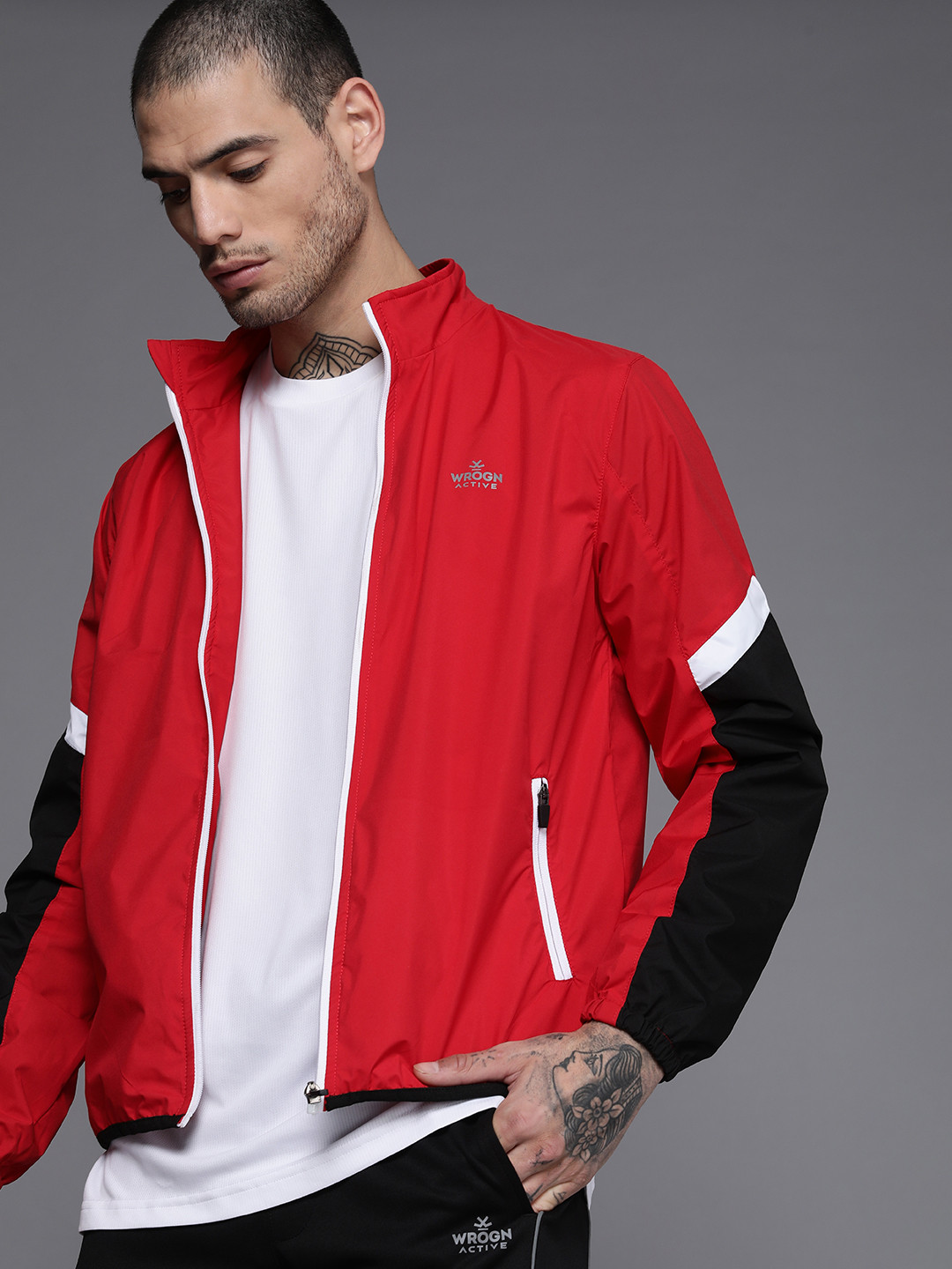 Buy WROGN ACTIVE Men Red And Black Colourblocked Sporty Jacket ...
