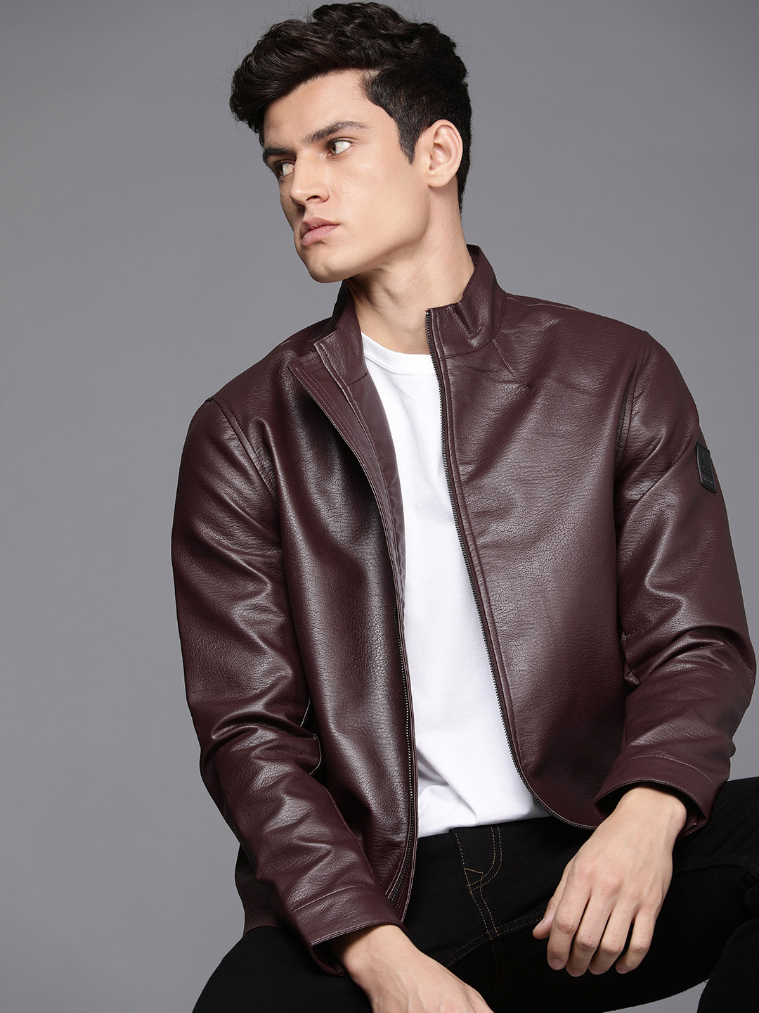 Buy WROGN Men Maroon Biker Jacket - Jackets for Men 19547402 | Myntra