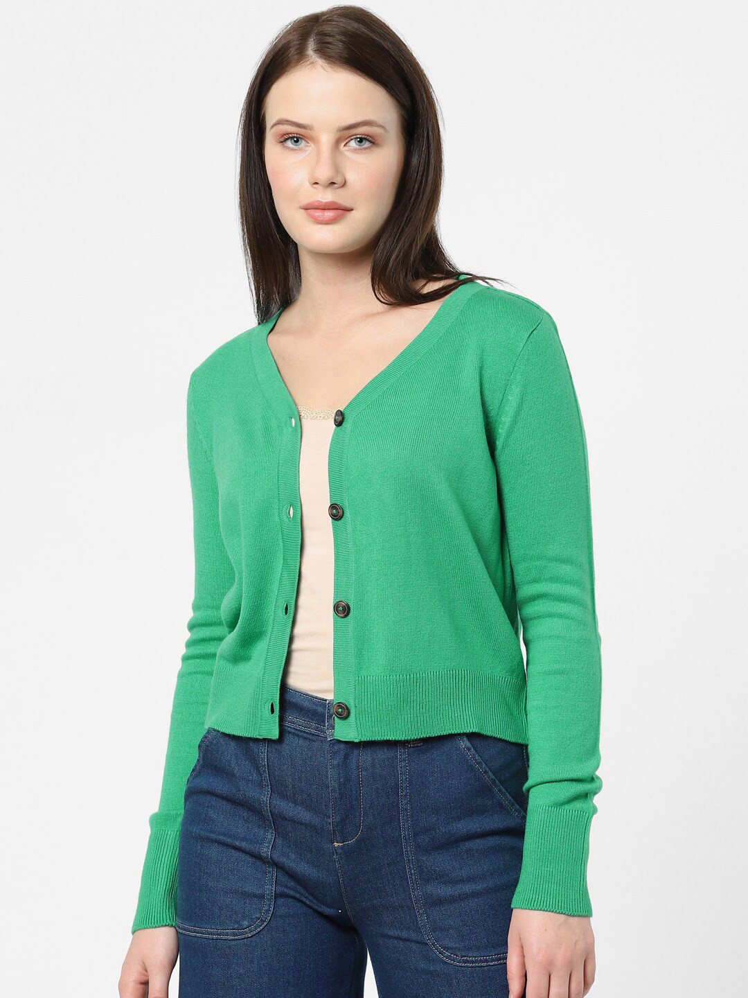 Buy Vero Moda Women Green Solid Acrylic Cardigan - Sweaters for Women ...