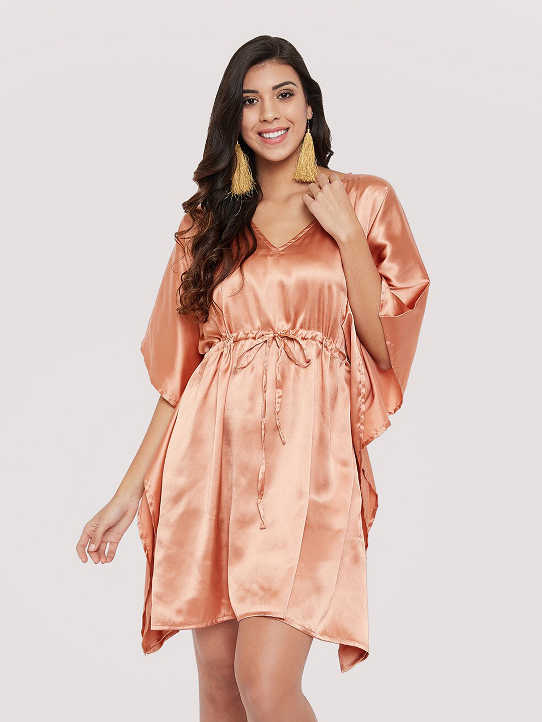 Buy Riara Orange Silky Satin Plus Size Kaftan Tunic - Tunics for Women ...