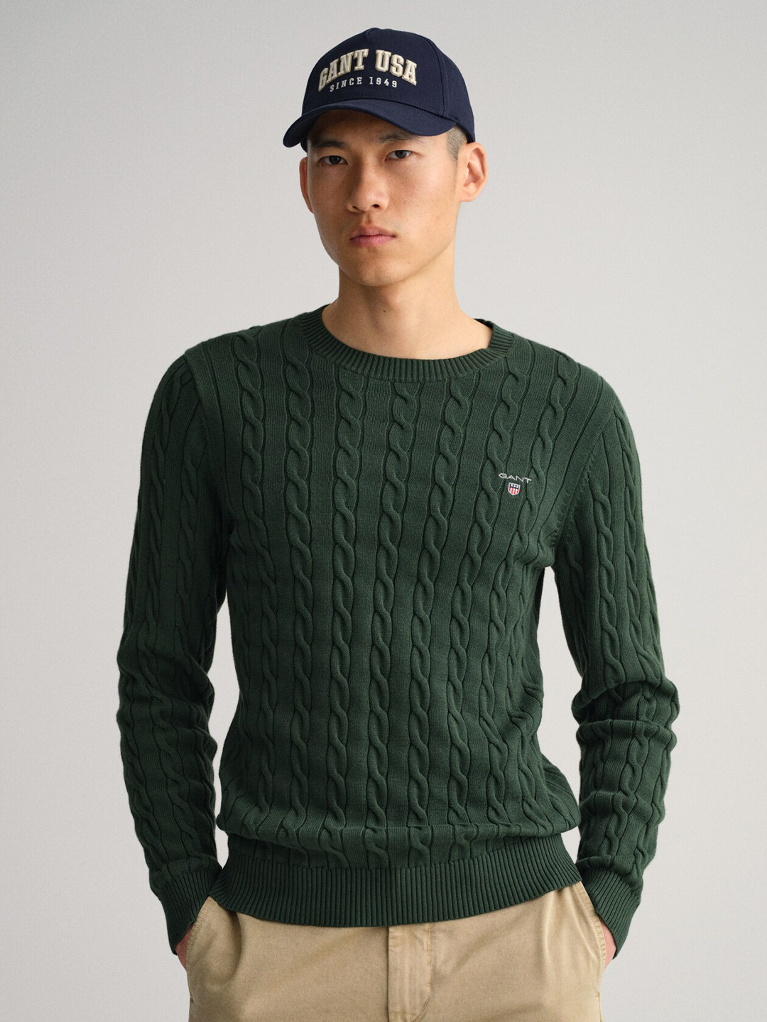 Buy GANT Men Olive Green Cable Knit Pullover - Sweaters for Men ...