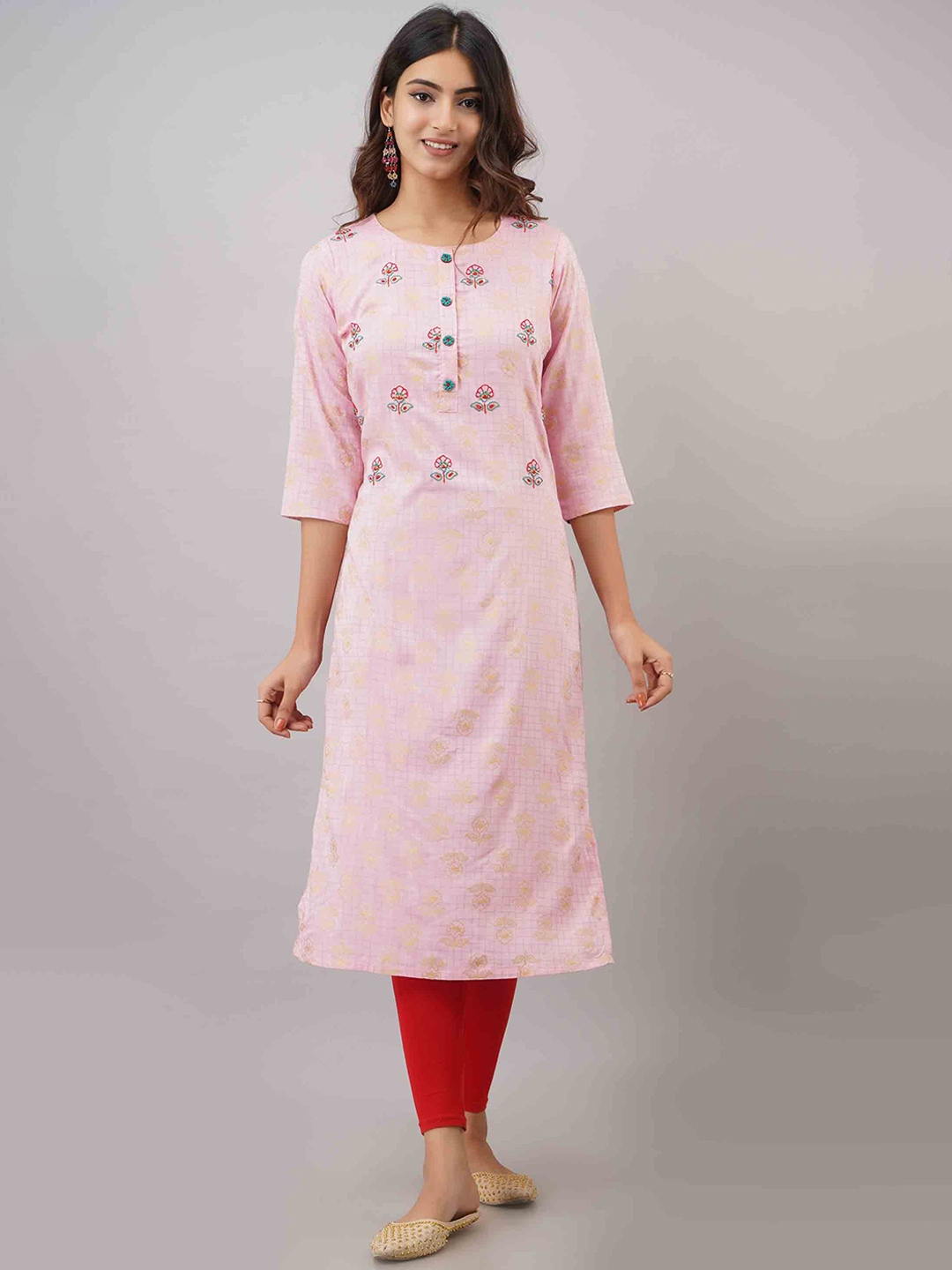 Buy Kalini Women Pink Floral Embroidered Thread Work Floral Kurta