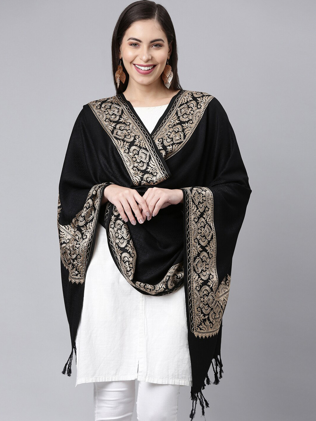 Buy Pashmoda Women Black Aari Embroidered Shawl - Shawl for Women ...