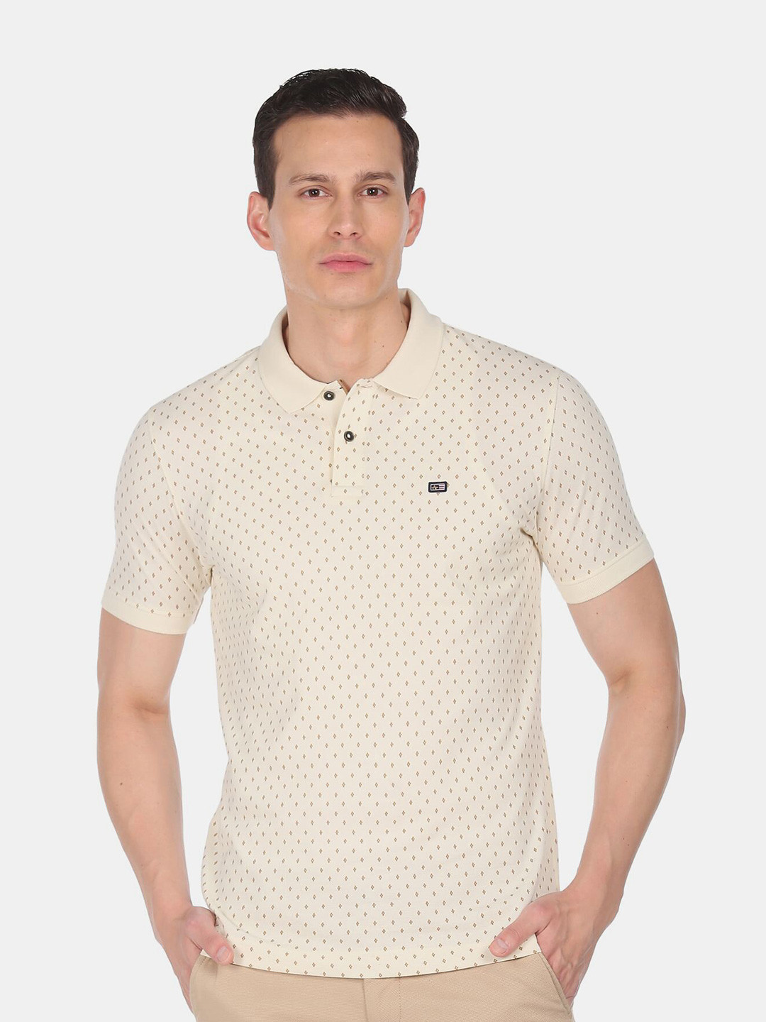 Buy Arrow Sport Men Off White Printed Cotton Polo Collar T Shirt ...