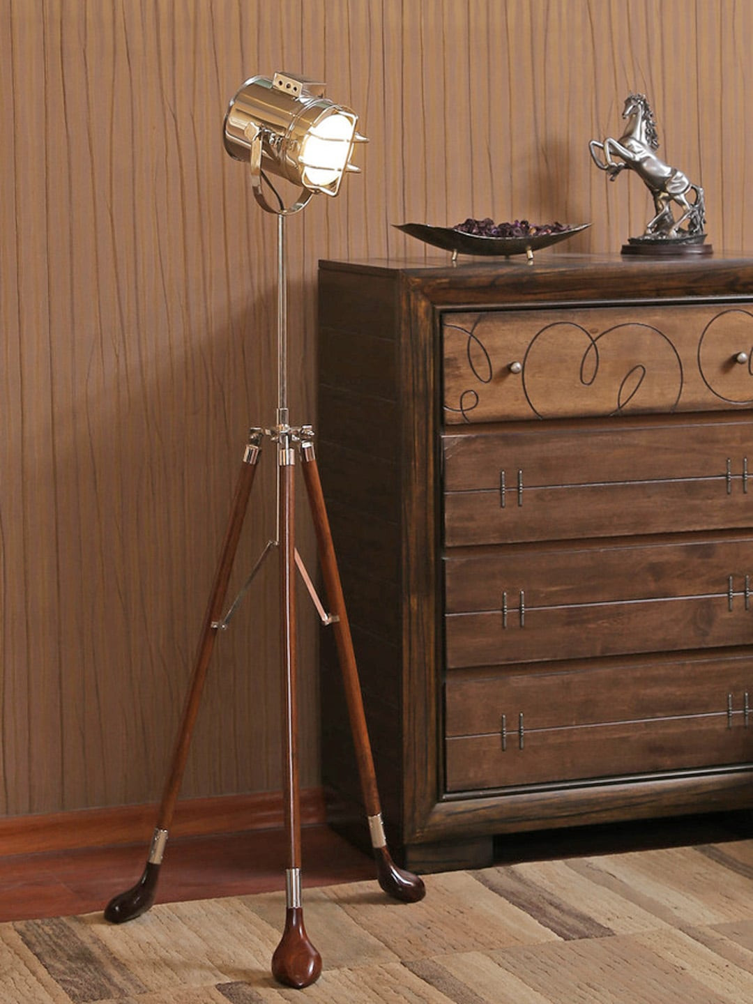 Buy THE LIGHT STORE Steel Toned & Brown Club Lamp With Lamp Shade ...