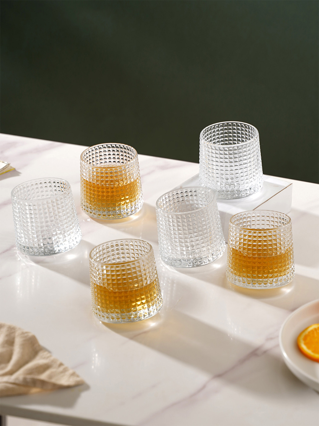 Buy Nestasia Set Of 6 Transparent Rotating Fluted Glasses 150 Ml Each ...