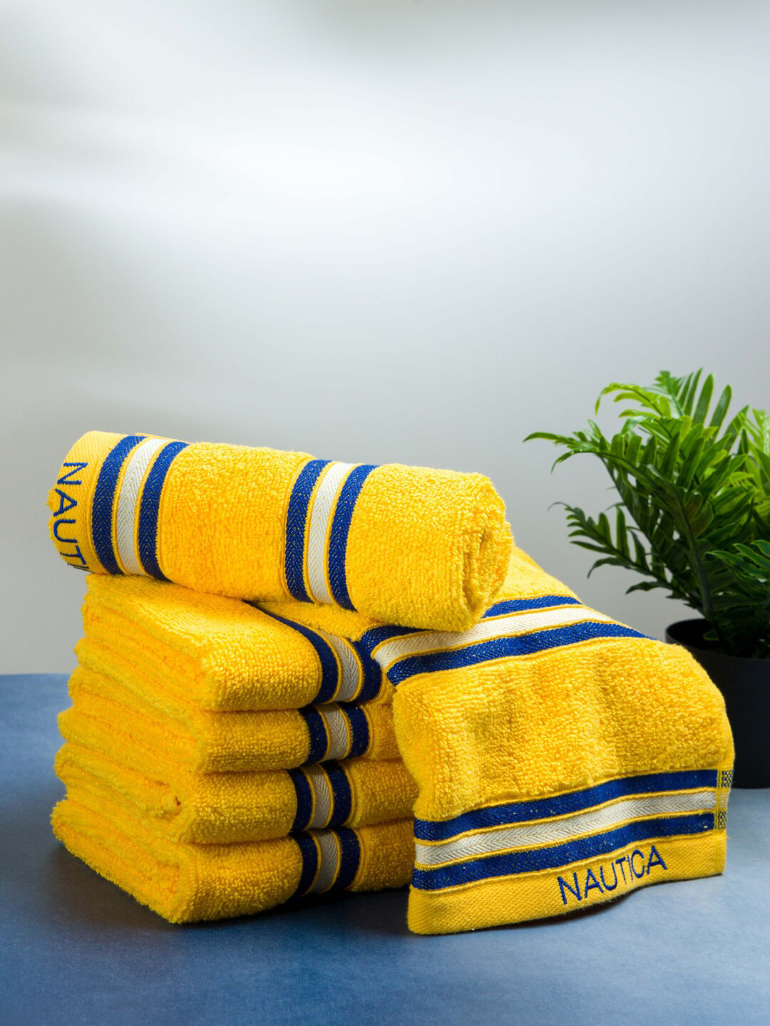 Buy Nautica Set Of 6 Yellow Solid Pure Cotton 500 GSM Hand Towels ...