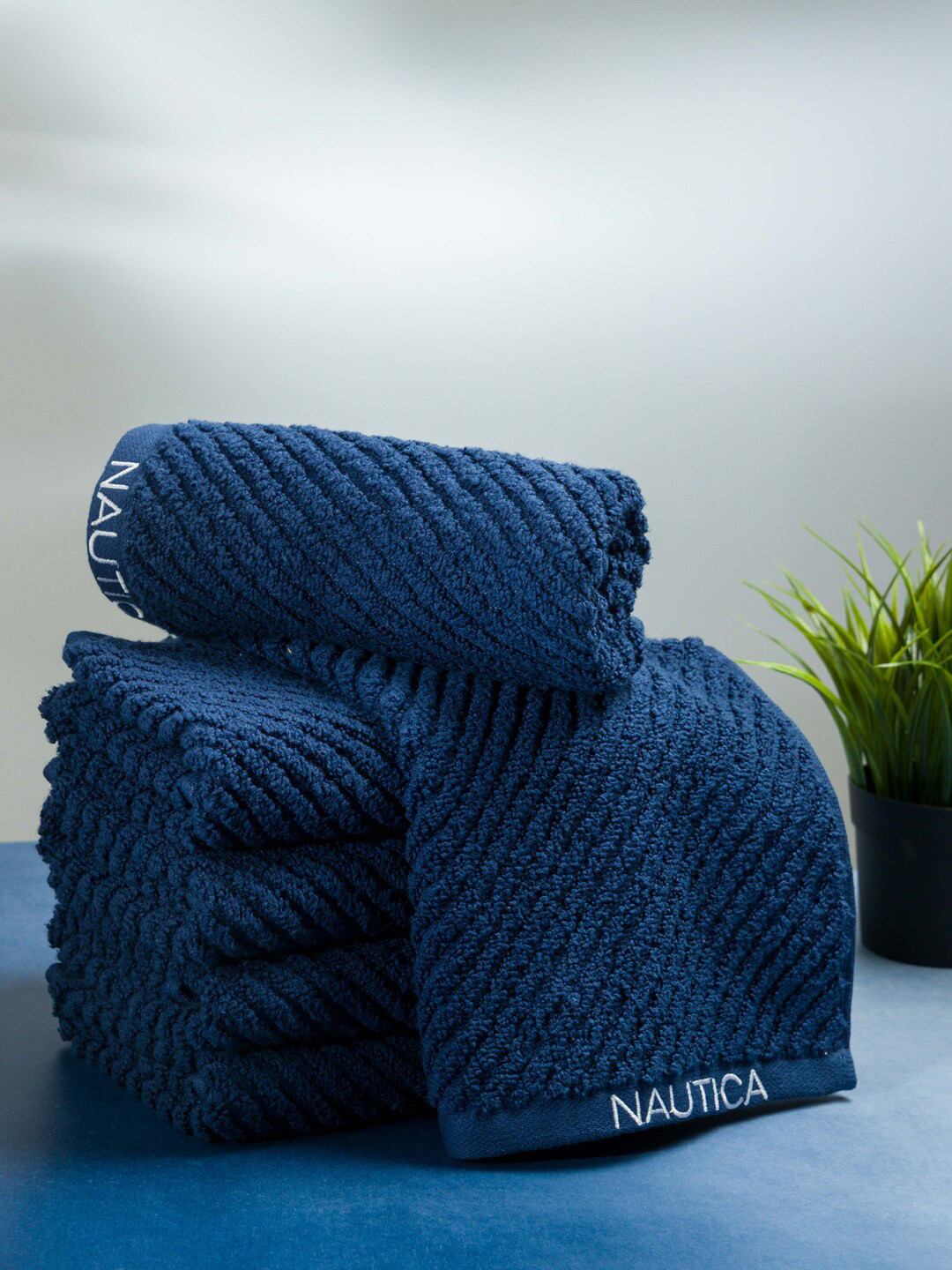 Buy Nautica Set Of 6 Navy Blue Solid Pure Cotton Hand Towels - Hand ...