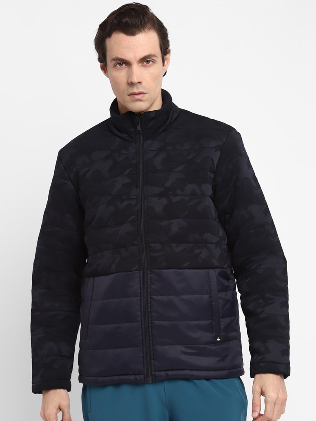 Buy FURO By Red Chief Men Navy Blue Camouflage Polyester Padded Jacket ...