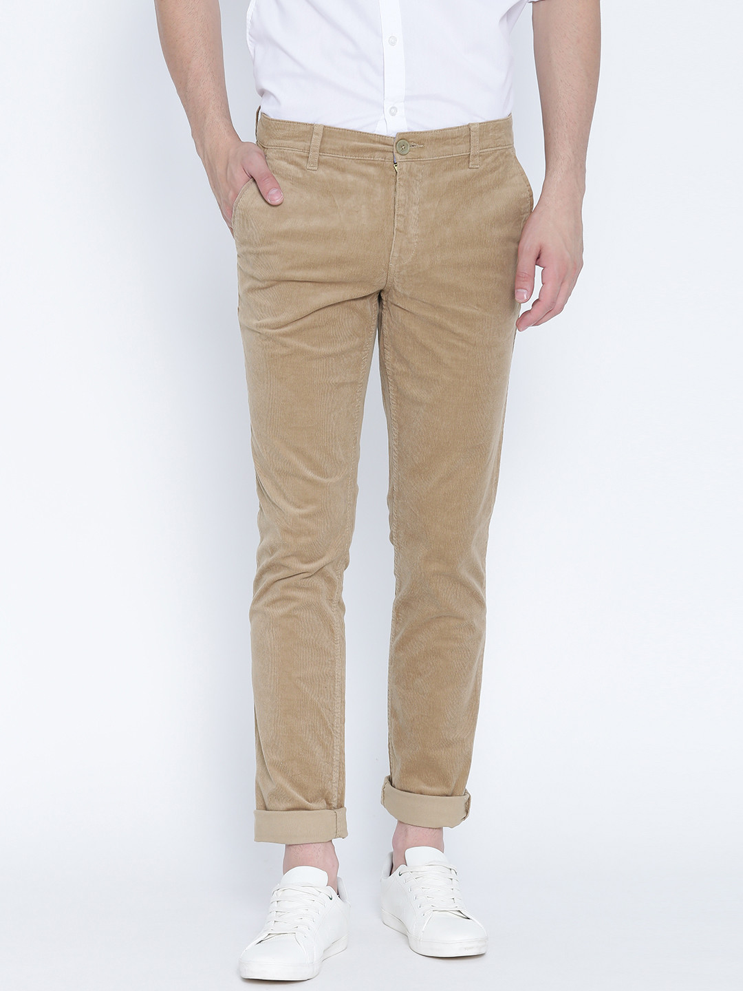 Buy John Players Men Beige Slim Fit Corduroy Trousers - Trousers for ...