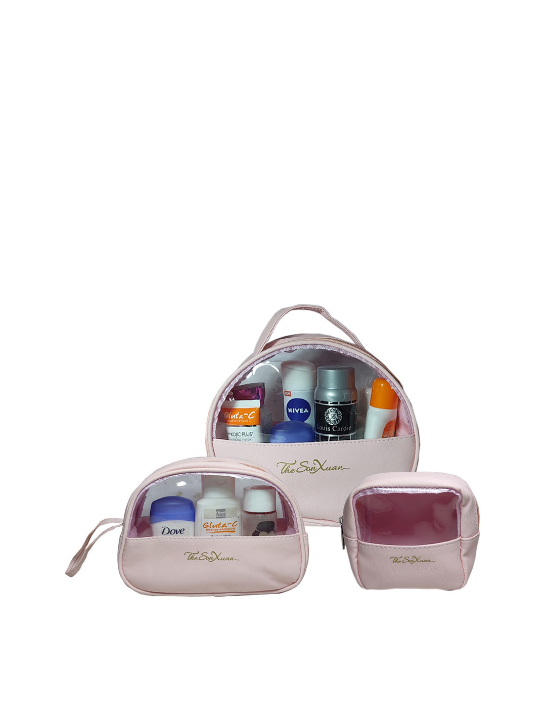 Buy Queue Set Of 3 Pink Solid Organizer Cosmetic Pouch - Travel ...