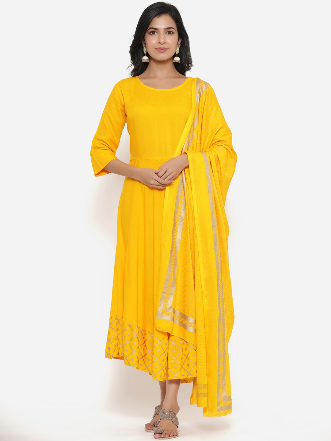 Buy SBR BABA KURTI Women Yellow Ethnic Dress With Dupatta - Ethnic ...
