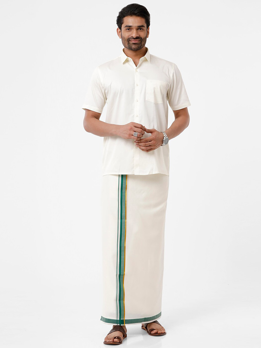 Buy Ramraj Men Pure Cotton Double Layer White Solid Dhoti With Dark ...
