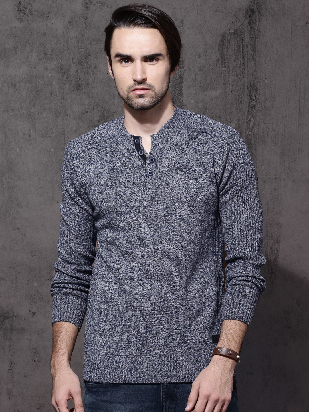 Buy Roadster Men Blue Self Design Pullover - Sweaters for Men 1956279 ...