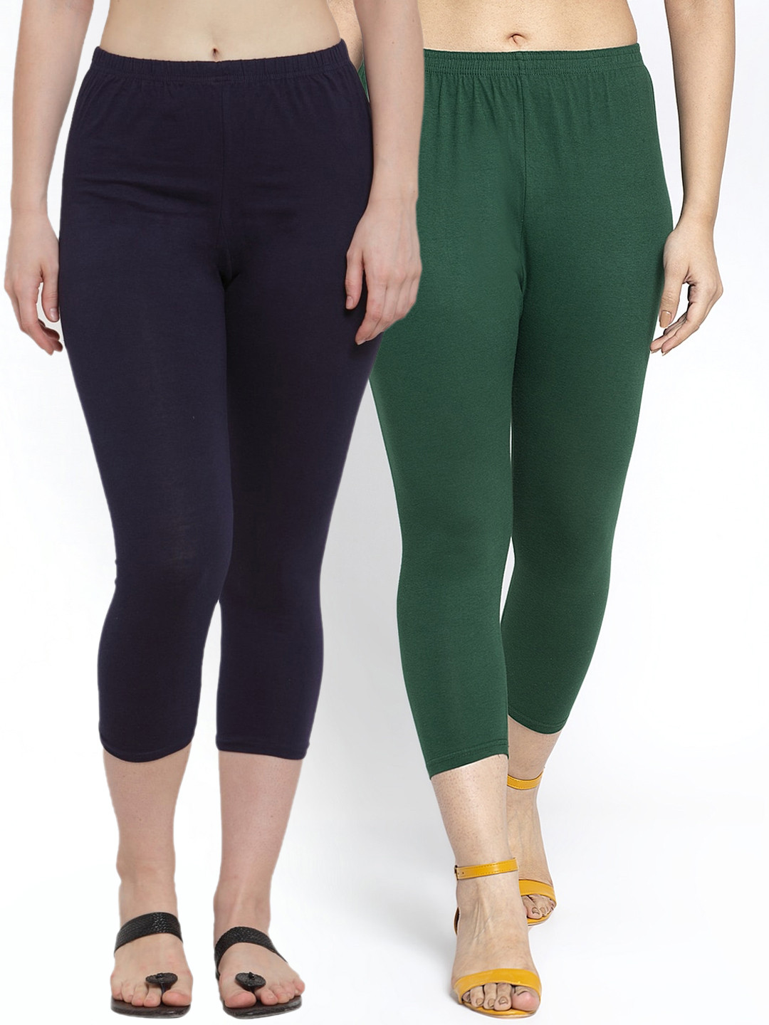 Buy GRACIT Women Set Of 2 Green & Navy Blue Capris - Capris for Women ...