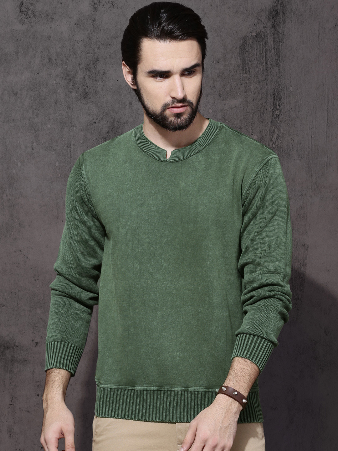 Buy Roadster Men Olive Green Solid Pullover - Sweaters for Men 1956309 ...