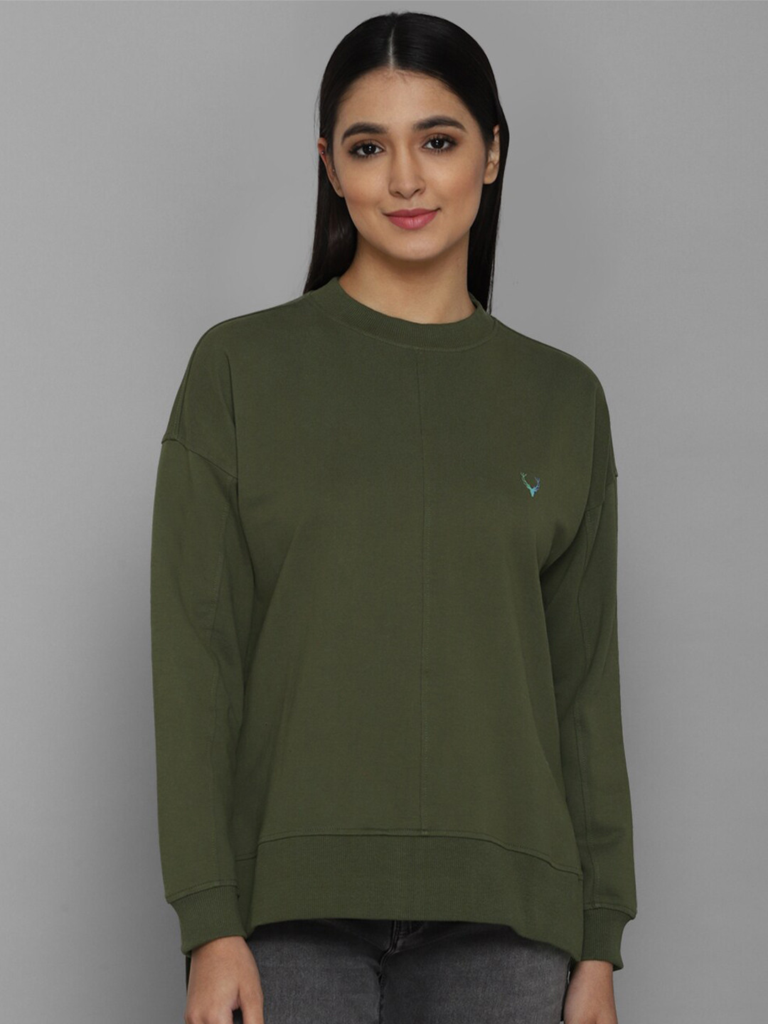 Buy Allen Solly Woman Olive Green Solid Sweatshirt - Sweatshirts for ...