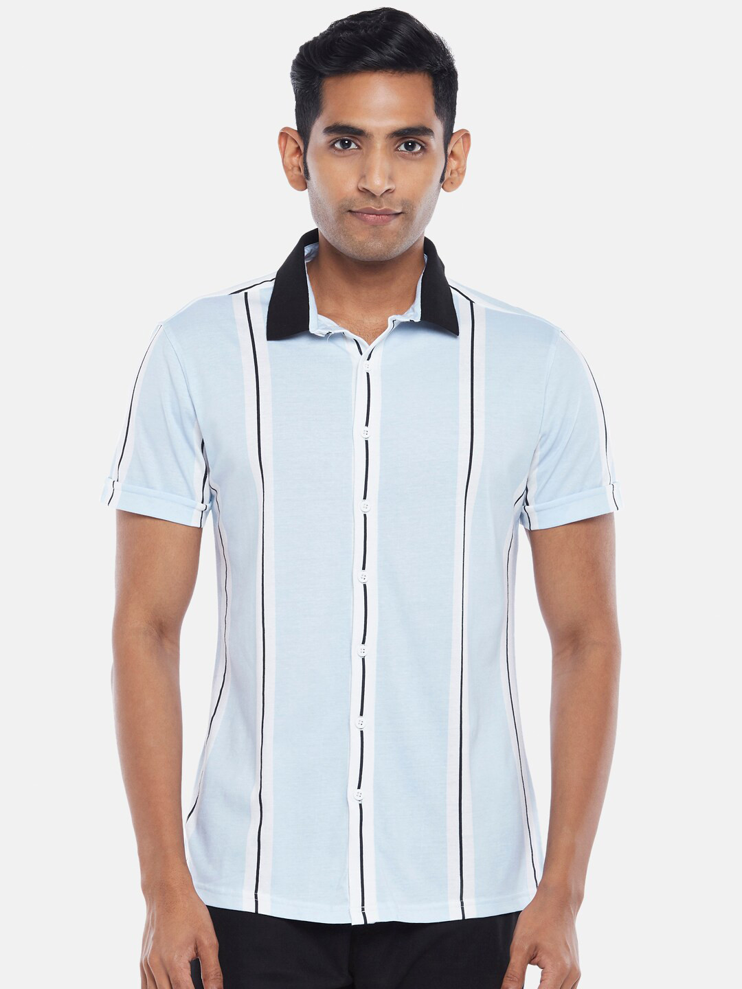 Buy Urban Ranger By Pantaloons Men Blue Striped Polo Collar Slim Fit T ...