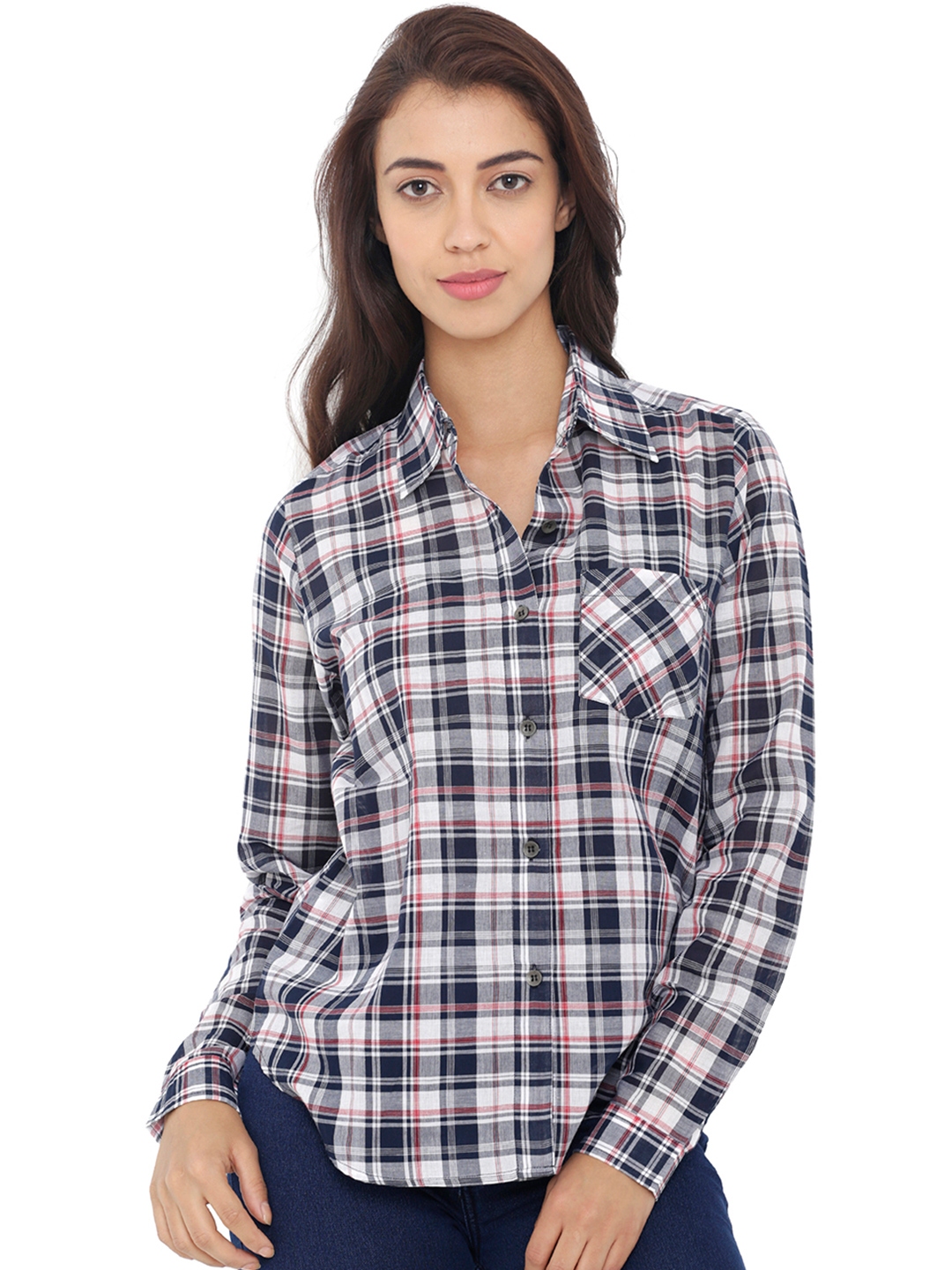 Buy 20Dresses Women Navy Blue & White Checked Casual Shirt - Shirts for ... Buy 20Dresses Women Navy Blue & White Checked Casual Shirt - Shirts for ...