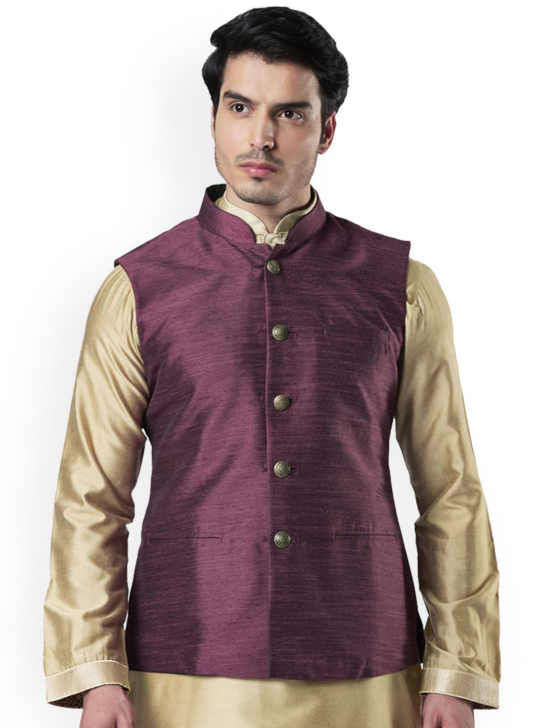 Buy Ethnix By Raymond Men Purple Solid Nehru Jacket - Nehru Jackets for ...