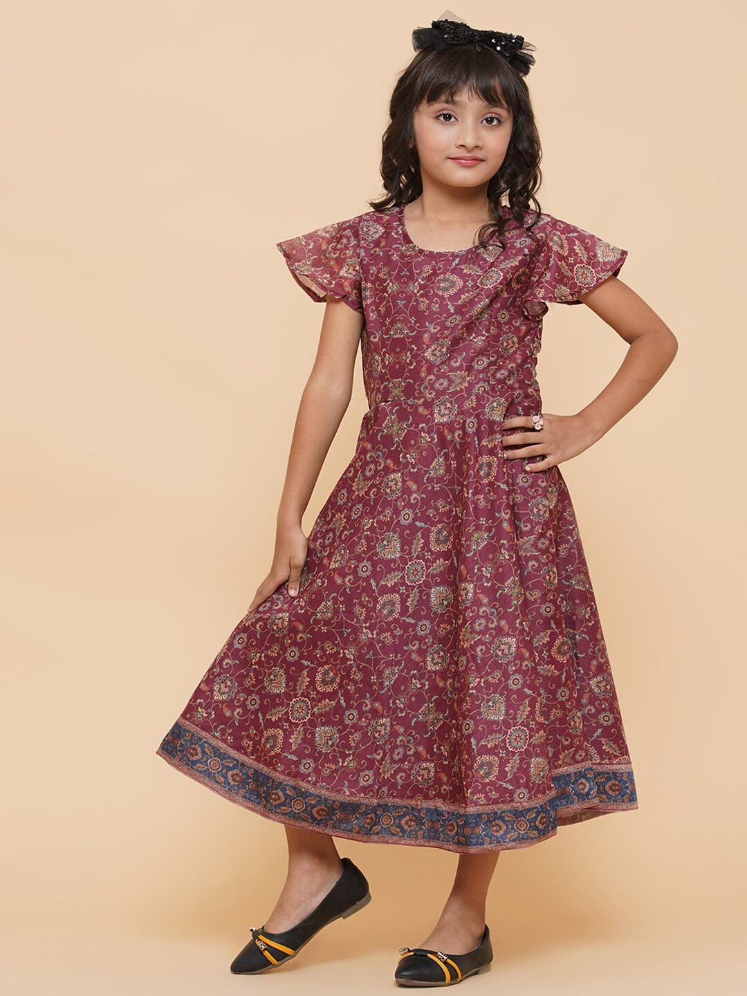 Buy Titliyan Burgundy Ethnic Motifs Midi Dress - Dresses for Girls ...