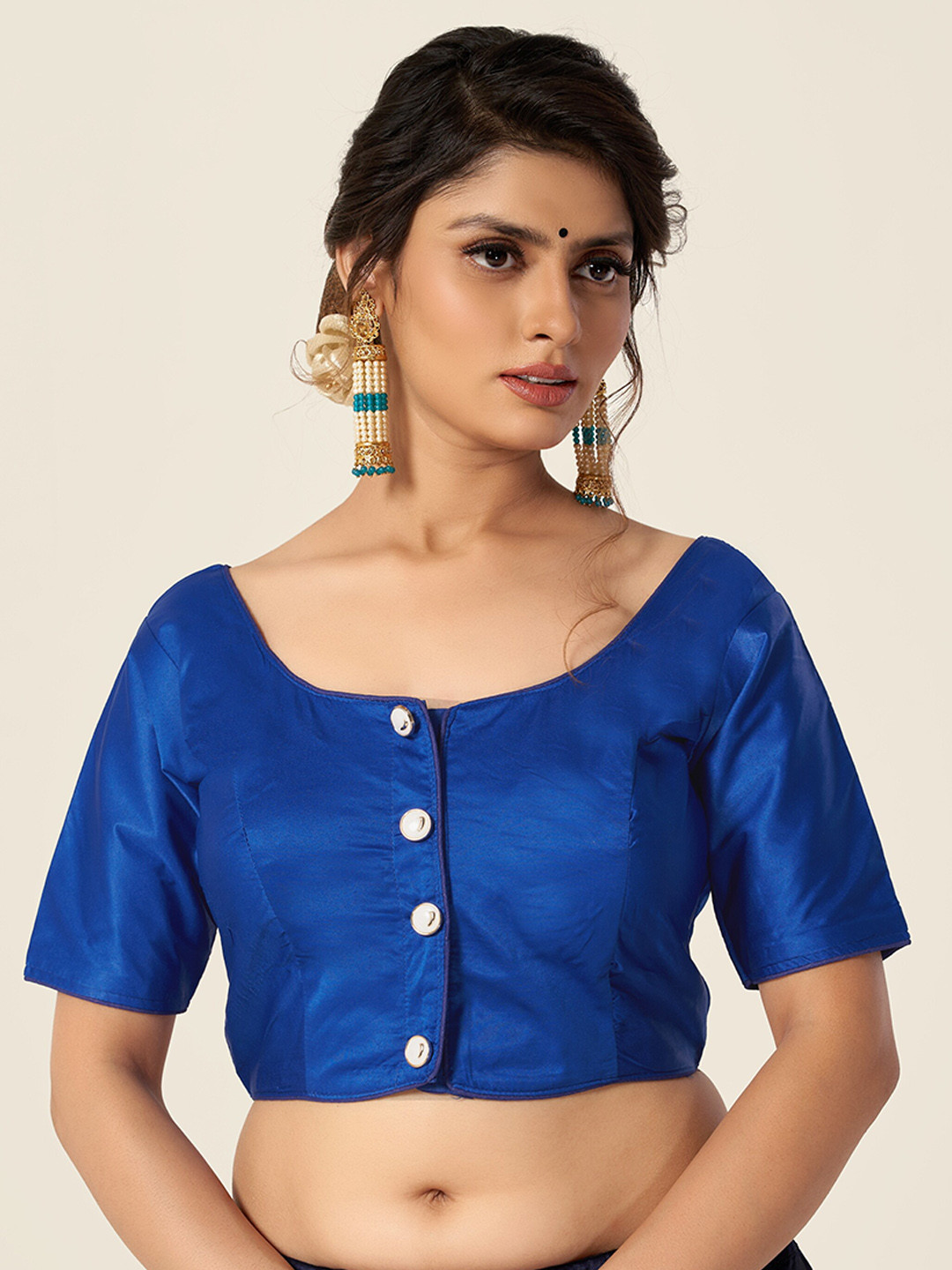 Buy HIMRISE Women Royal Blue Solid Saree Blouse - Saree Blouse for ...