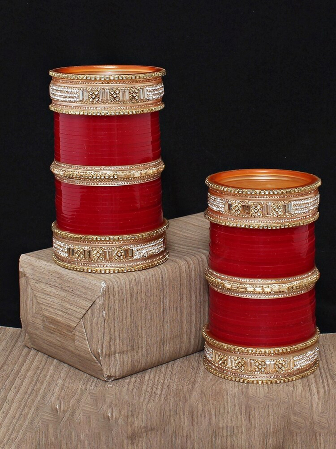 Buy LUCKY JEWELLERY Maroon Stone Studded Punjabi Chura Bridal Wedding ...