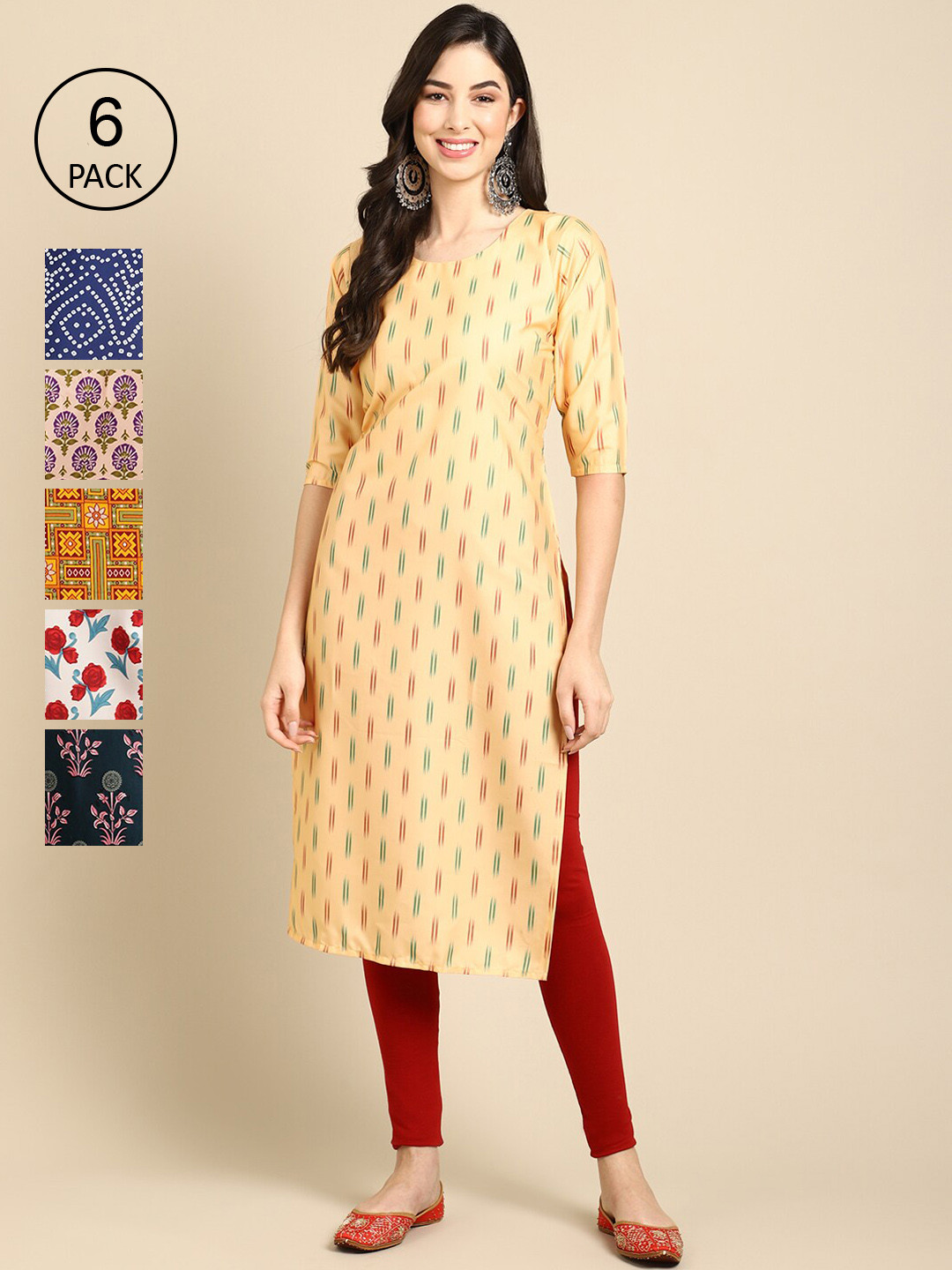 Buy 7Threads Women's Crepe Multi Color Digital Printed Straight Kurta ...