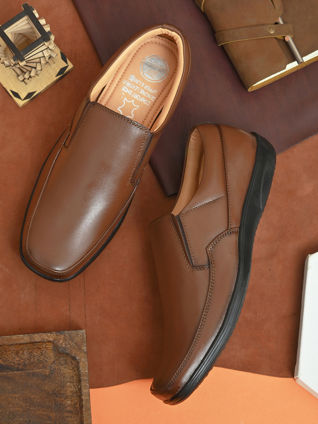 Buy Fentacia Men Brown Solid Leather Formal Slip Ons - Formal Shoes for ...