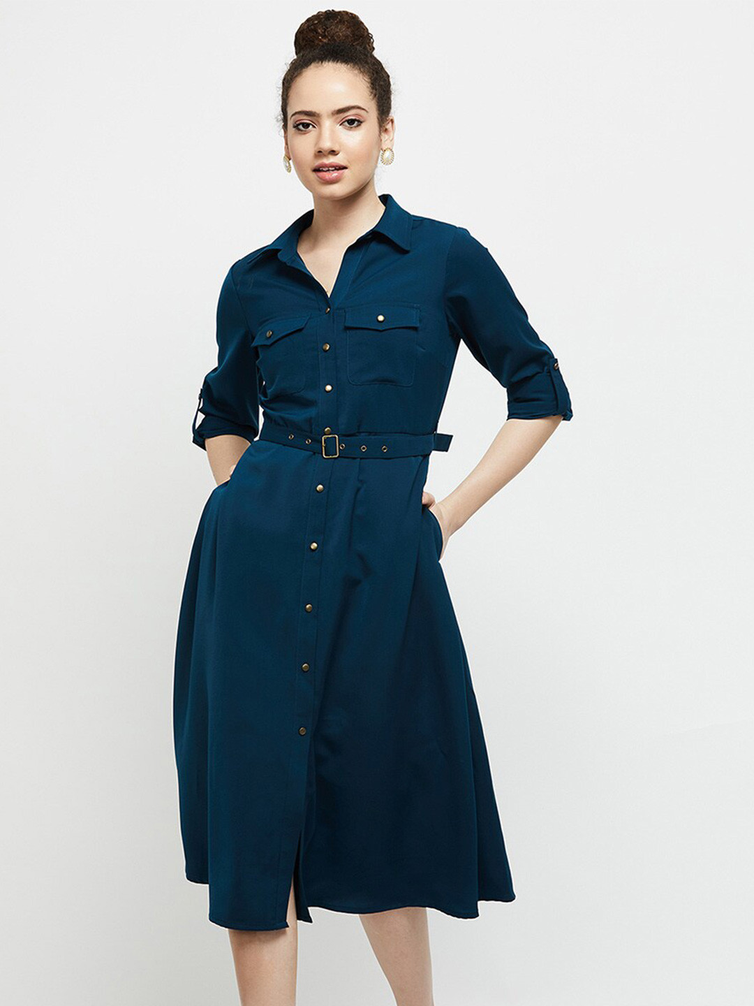 Buy Max Women Teal Shirt Midi Dress - Dresses for Women 19576072 | Myntra