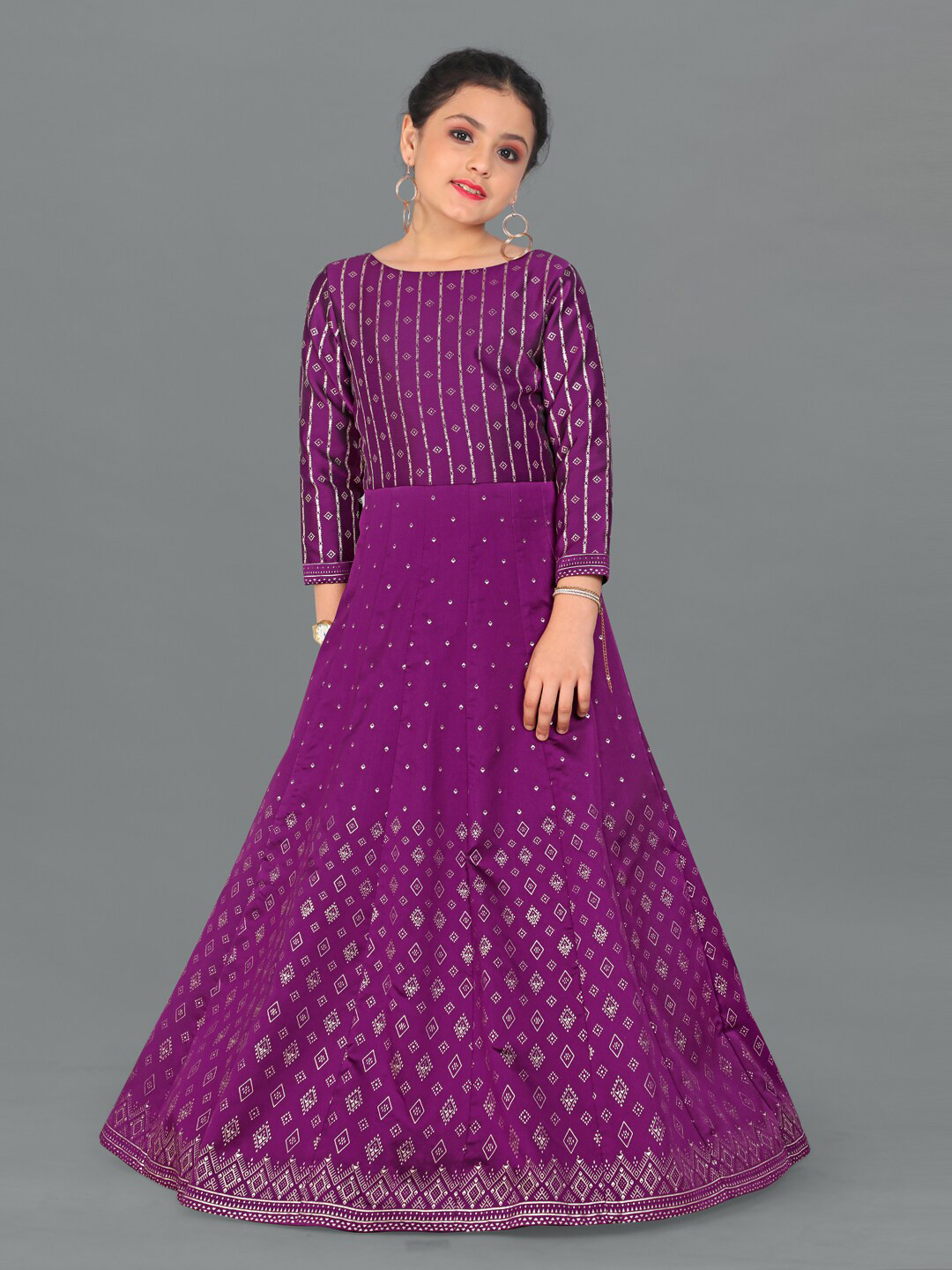 Buy FASHION DREAM Girls Purple Ethnic Maxi Dress - Ethnic Dresses for ...