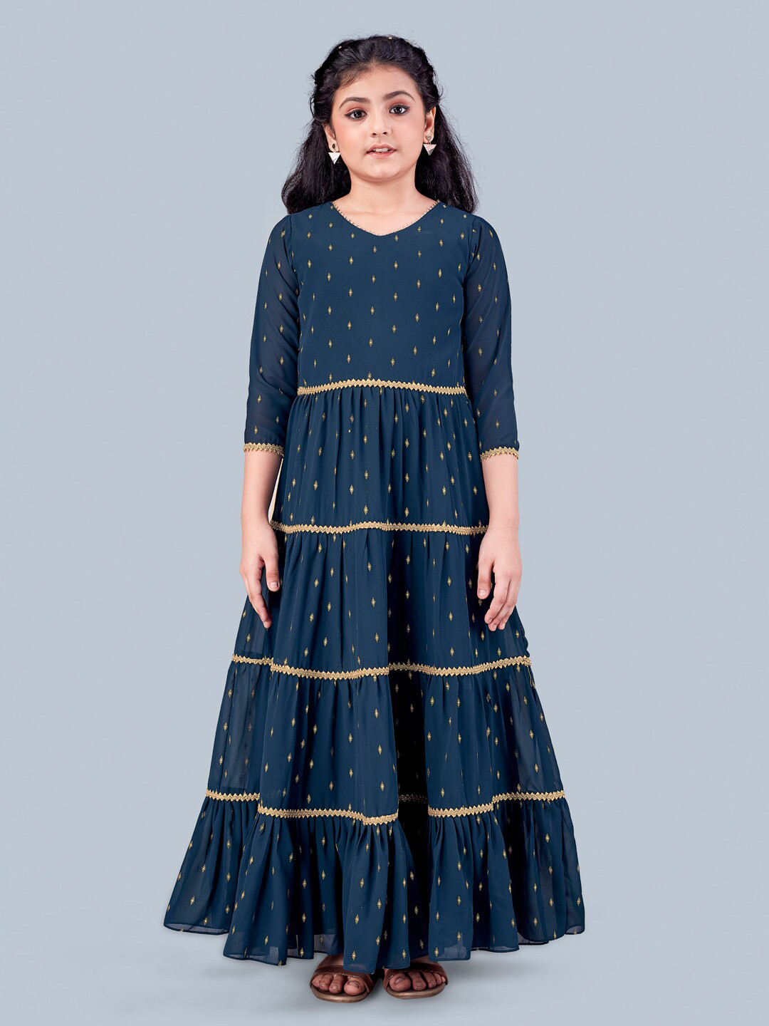 Buy FASHION DREAM Girls Ethnic Motifs Printed V Neck Georgette Maxi ...