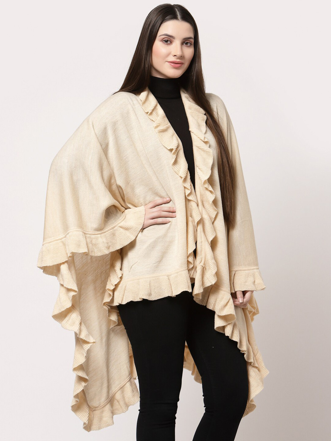 Buy 513 Women Beige Open Front Asymmetric Shrug - Shrug for Women ...