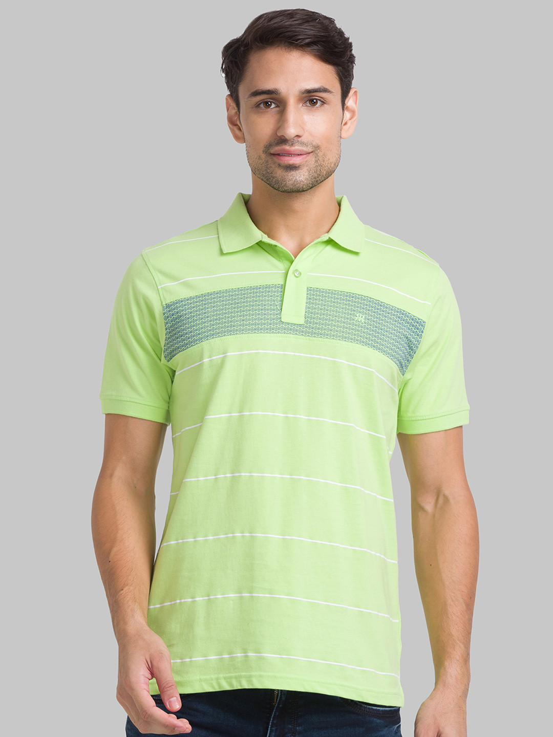Buy Raymond Men Green Striped Polo Collar T Shirt - Tshirts for Men ...