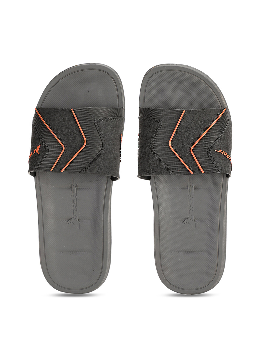 Buy Rider Men Grey & Orange Printed Sliders - Flip Flops for Men ...