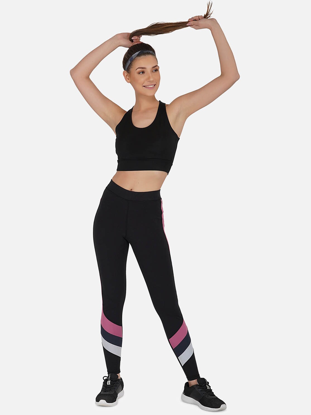 Buy Imperative Women Black And Purple Colour Blocked Slim Fit Tights Tights For Women 19581836
